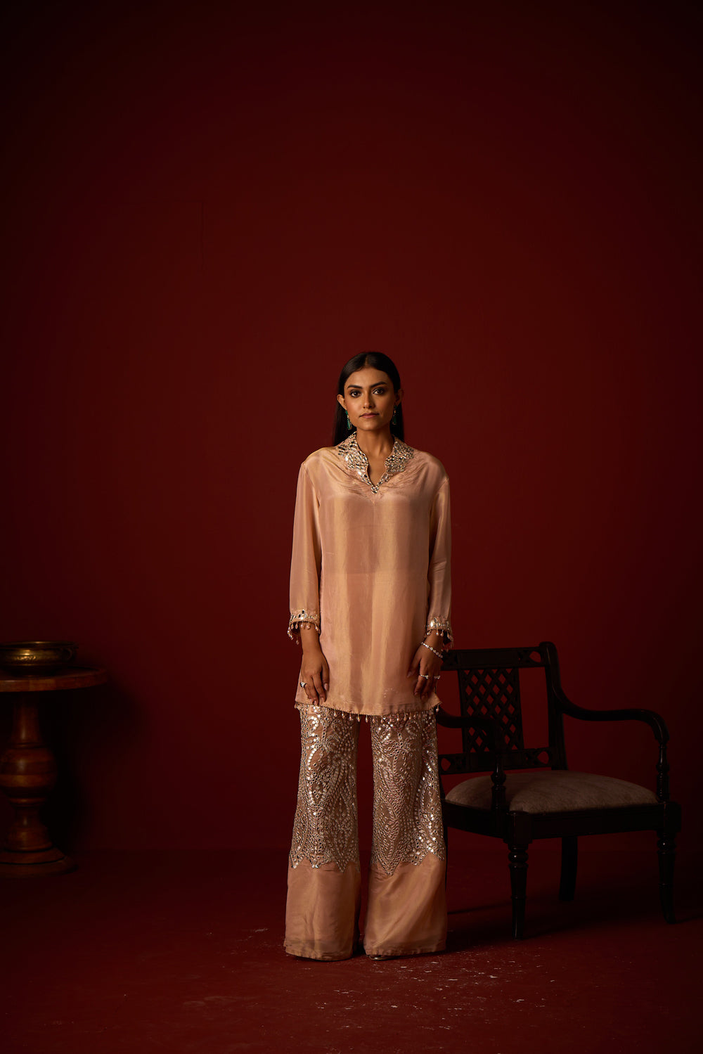 Tissue Mirror Work Hi Neck Tunic