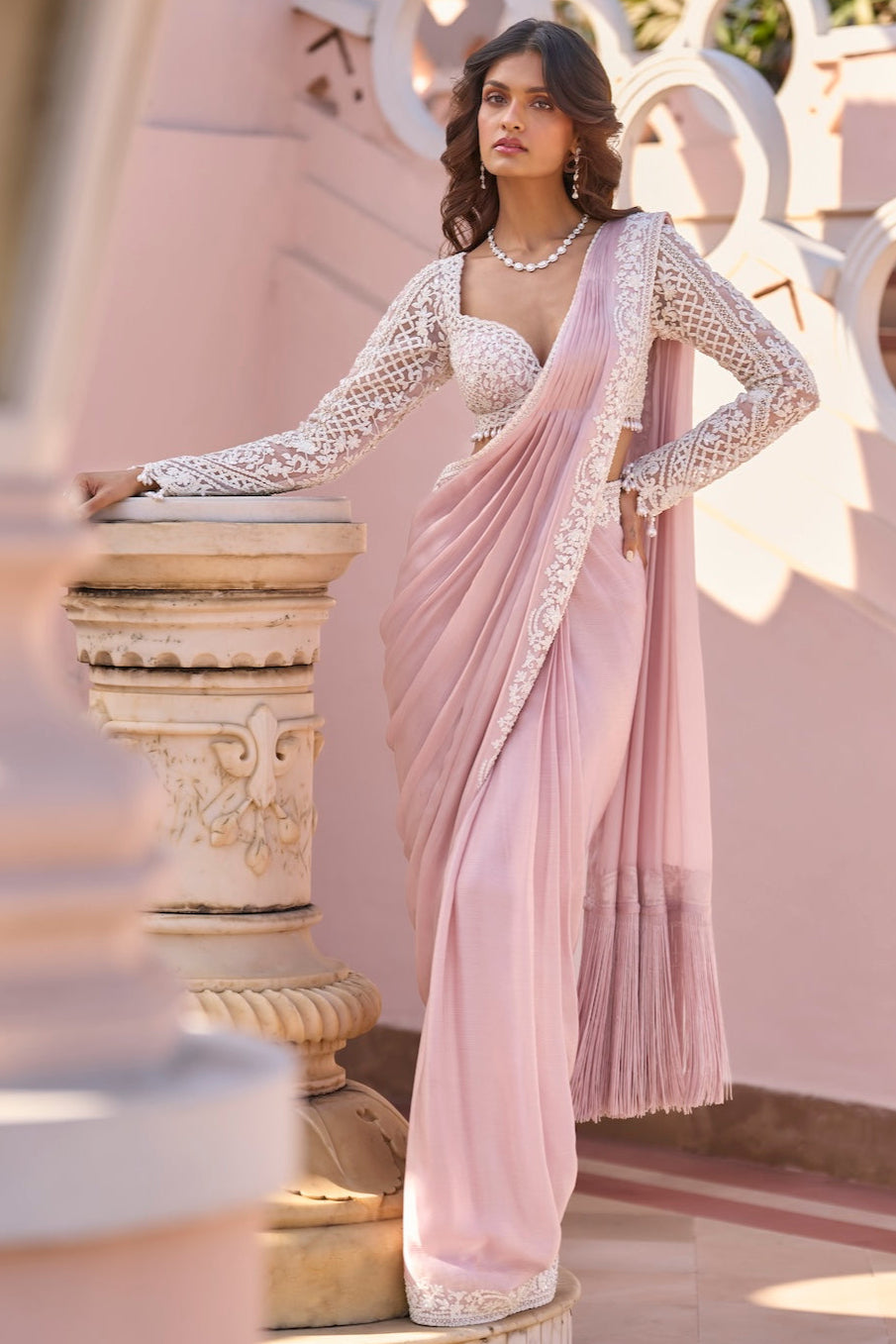 Powder Pink Draped Dori Saree - Ready to Ship